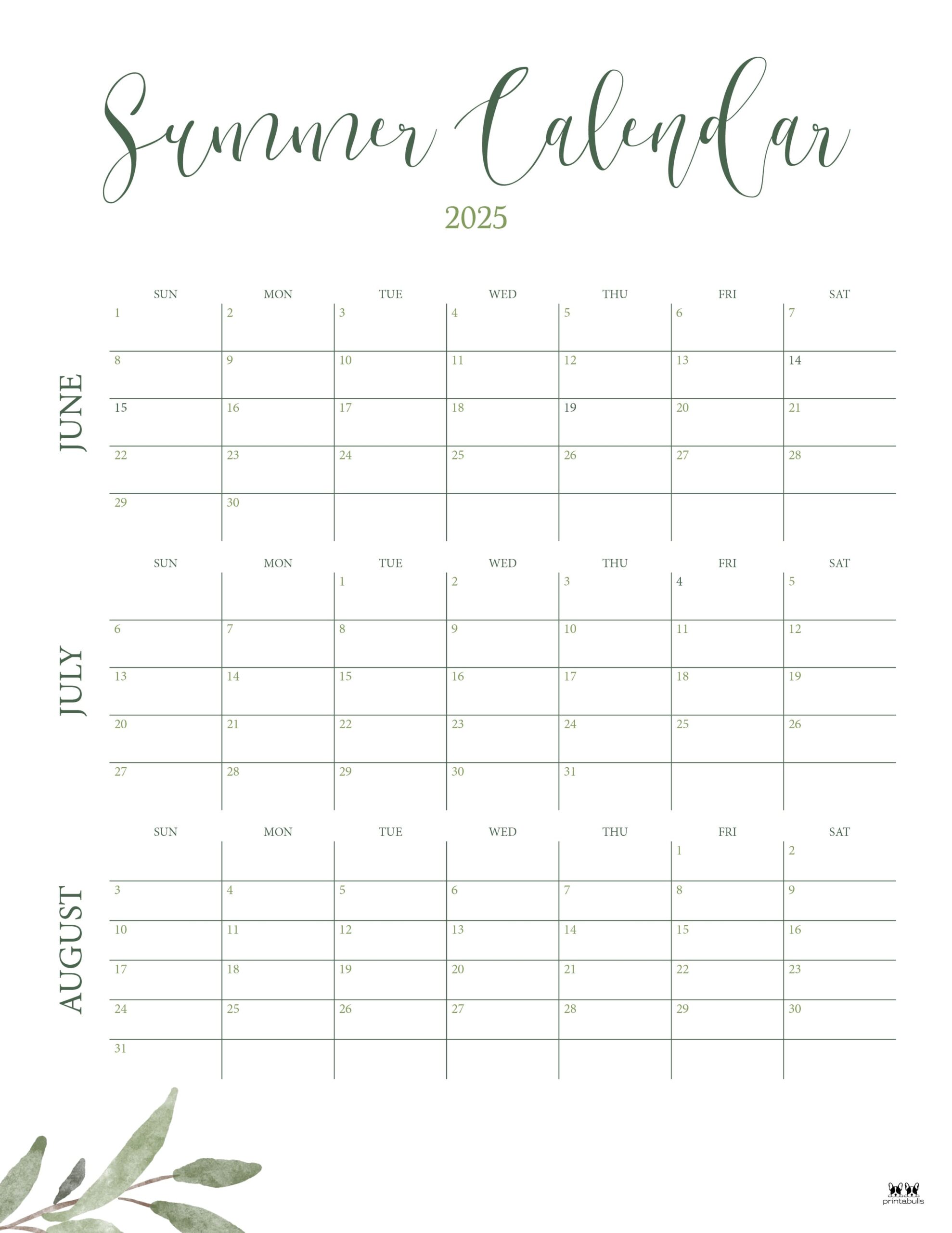 2025 Summer Calendars - 27 FREE Printables | Printabulls