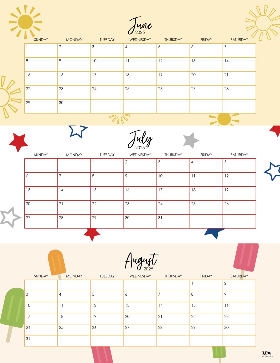 2025 Summer Calendars - 27 FREE Printables | Printabulls