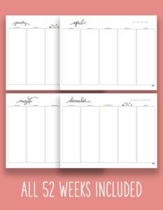 2025 Weekly Calendars - All 52 Weeks | Printabulls