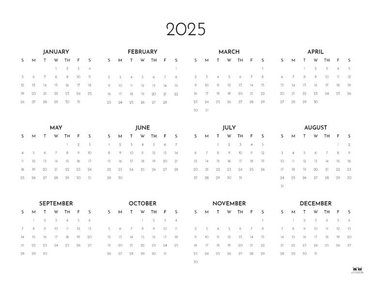 2025 Weekly Calendars - All 52 Weeks | Printabulls