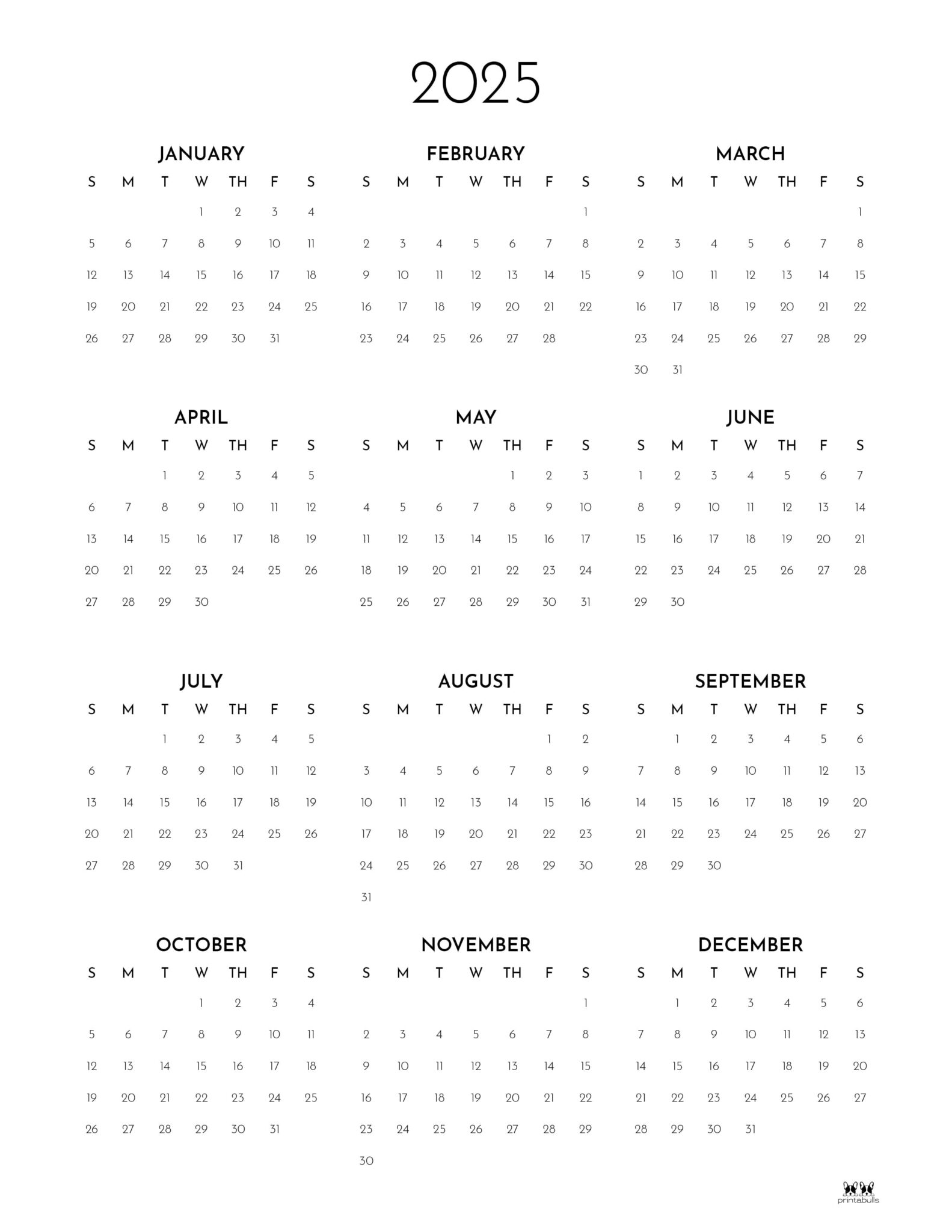 2025 Hourly/Daily Calendars - All 365 Days | Printabulls