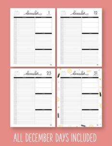 2025 Hourly/Daily Calendars - All 365 Days - PrintaBulk