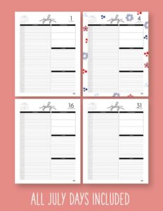 2025 Hourly/Daily Calendars - All 365 Days | Printabulls