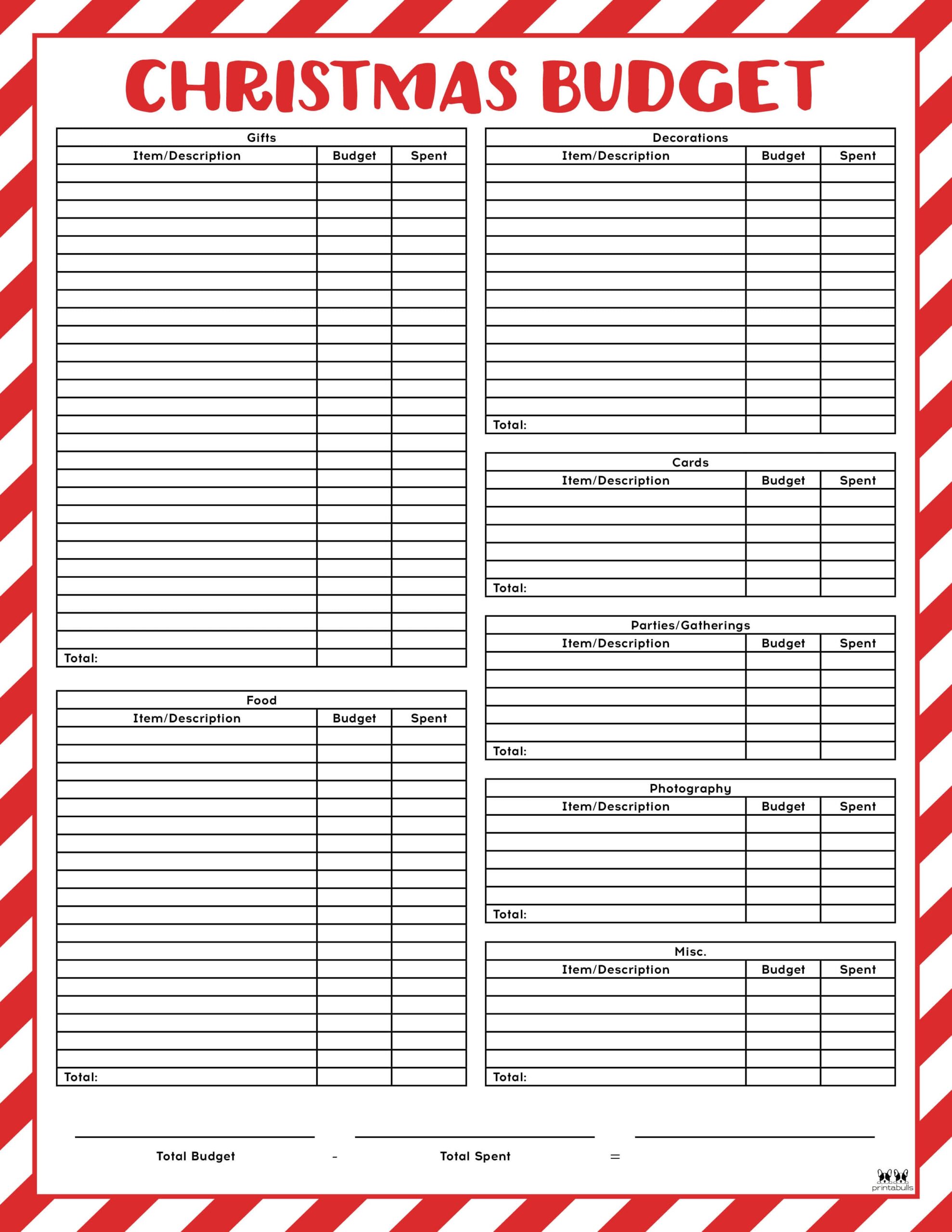 Christmas Budget Templates - 12 FREE Pages | Printabulls