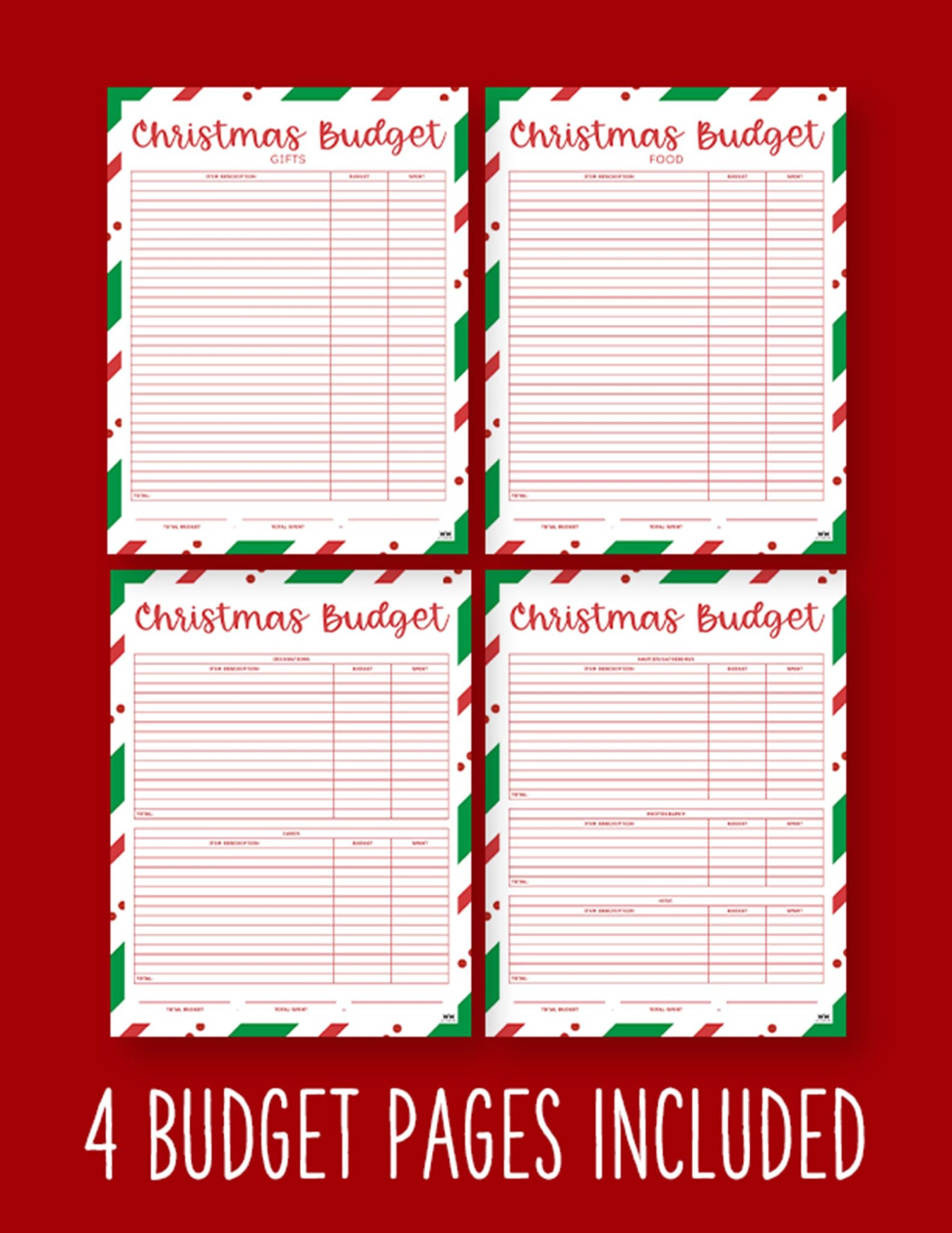 Christmas Budget Templates - 12 FREE Pages | Printabulls