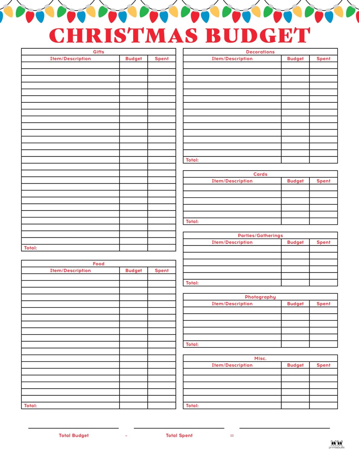 Christmas Budget Templates - 12 FREE Pages | Printabulls