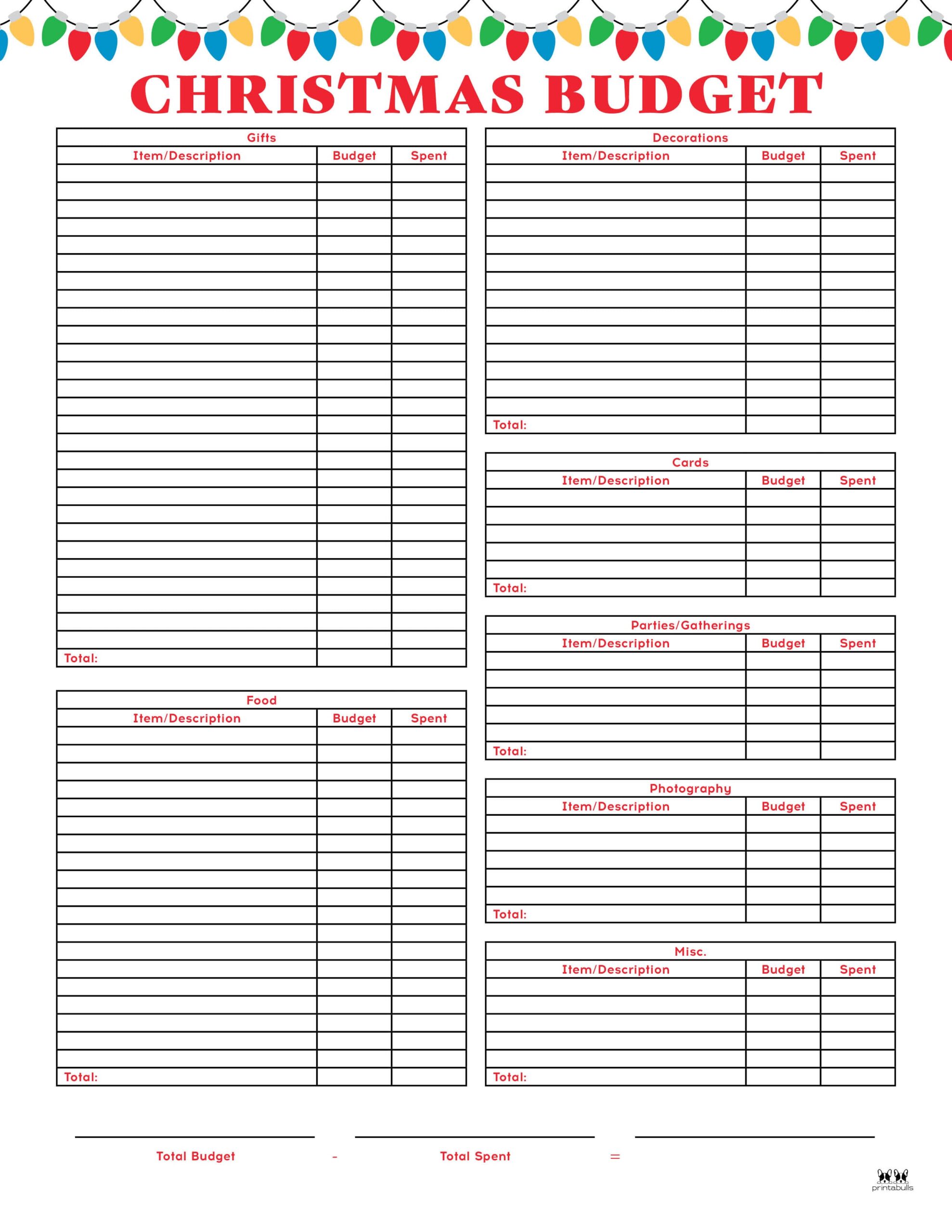 Christmas Budget Templates - 12 FREE Pages | Printabulls
