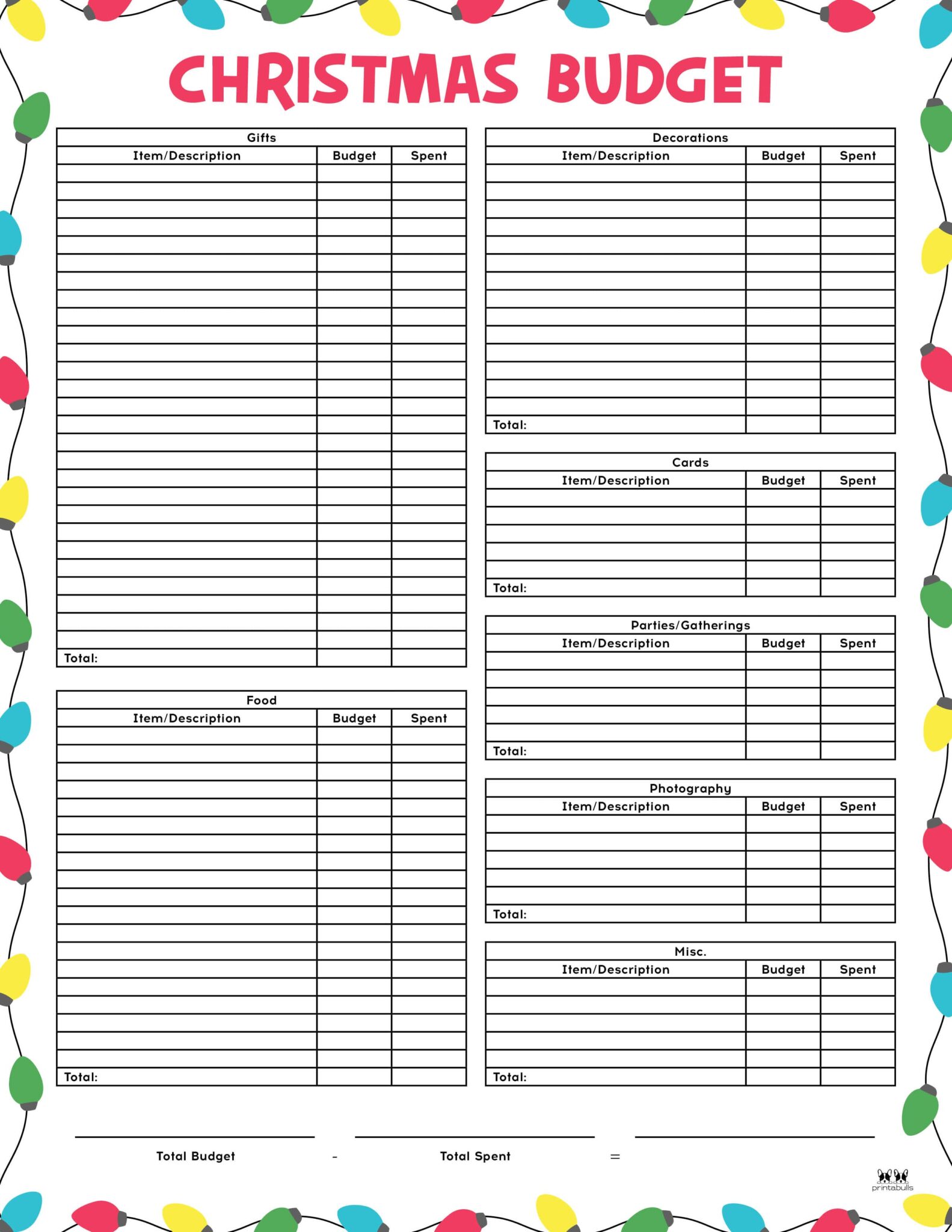 Christmas Budget Templates - 12 FREE Pages | Printabulls
