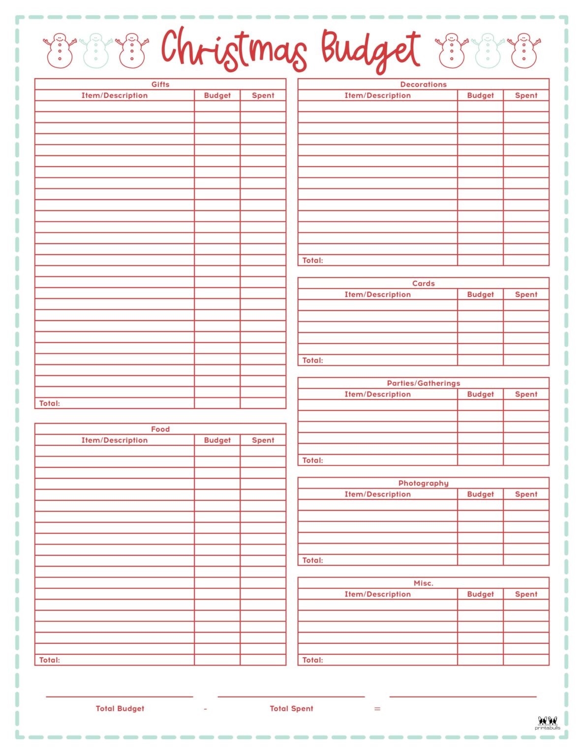 Christmas Budget Templates - 12 FREE Pages | Printabulls