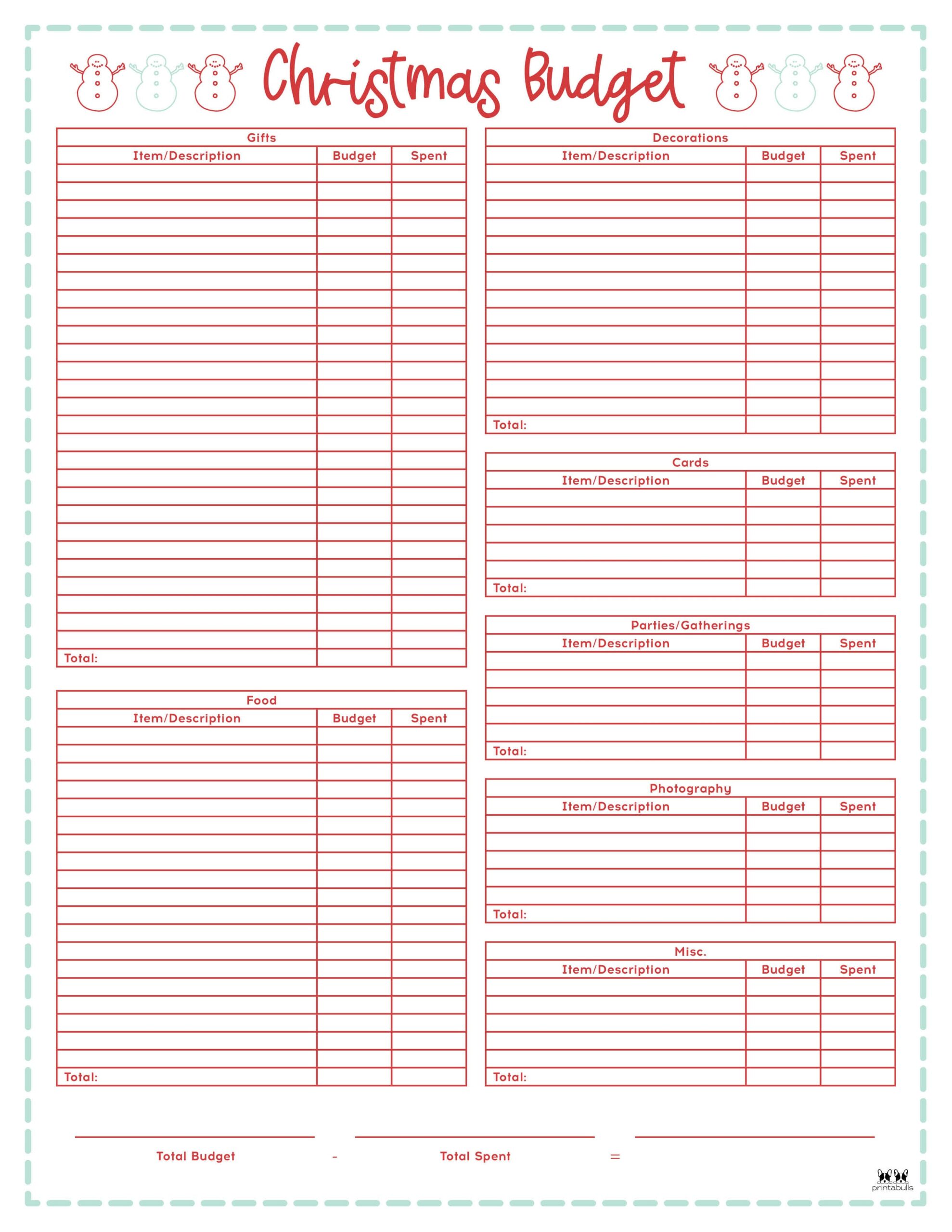 Christmas Budget Templates - 12 FREE Pages | Printabulls