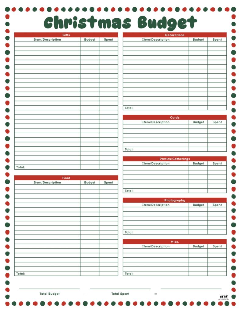 Christmas Budget Templates - 12 FREE Pages - PrintaBulk