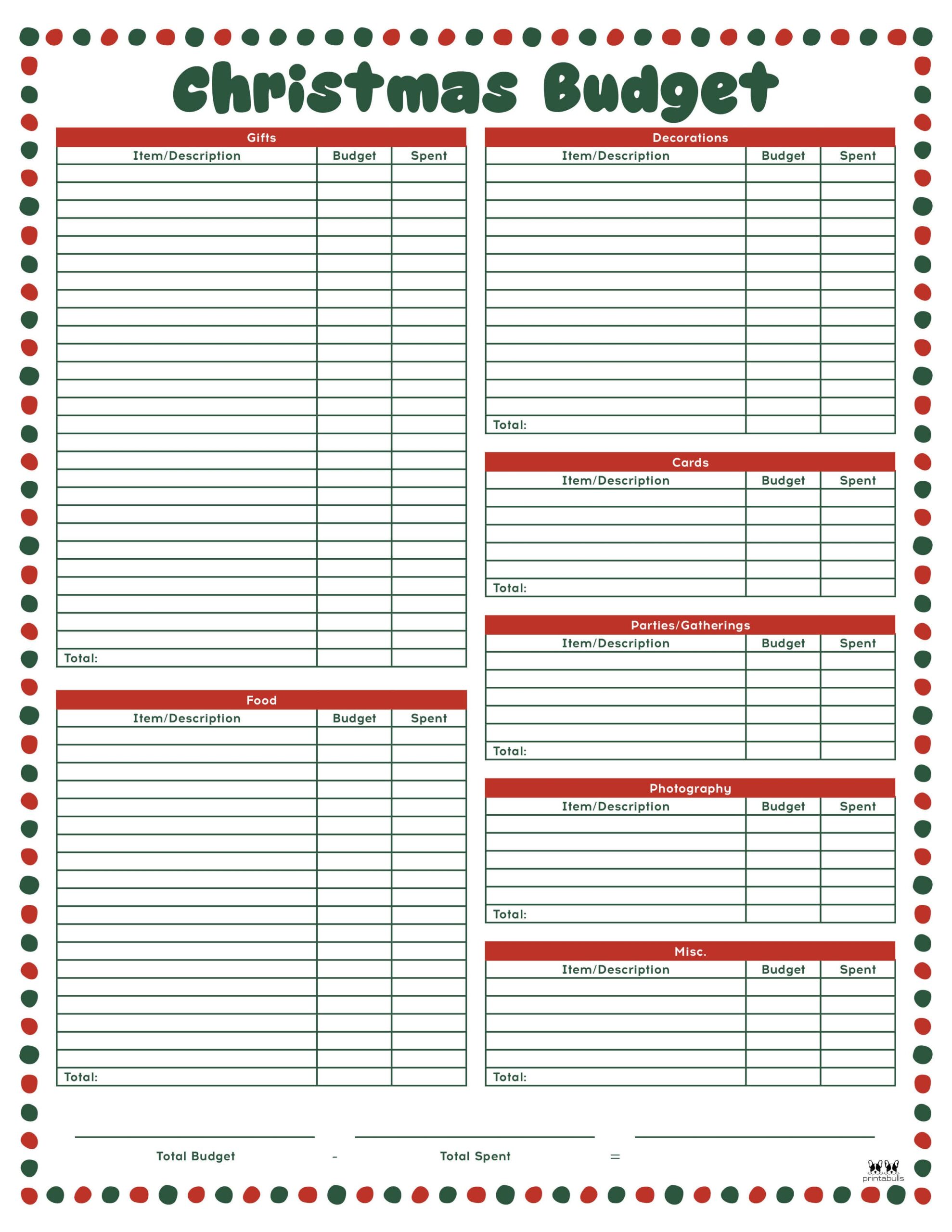 Christmas Budget Templates - 12 FREE Pages - PrintaBulk