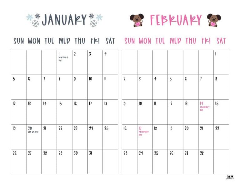 2025 Two Month Calendars - 84 FREE Printables - PrintaBulk