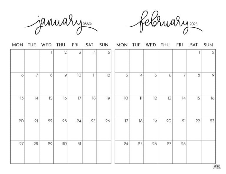 2025 Two Month Calendars - 84 FREE Printables | Printabulls