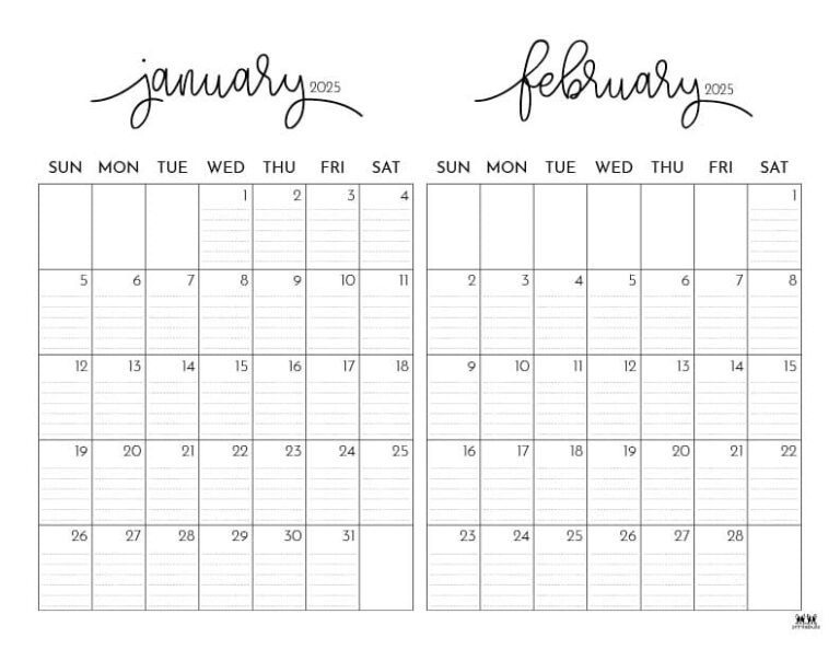 2025 Two Month Calendars - 84 FREE Printables | Printabulls