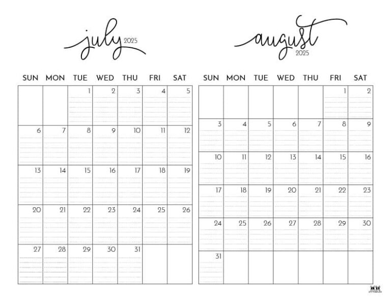 2025 Two Month Calendars - 84 FREE Printables | Printabulls
