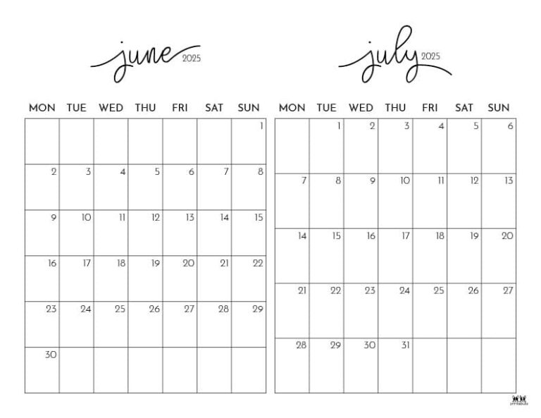 2025 Two Month Calendars - 84 FREE Printables | Printabulls