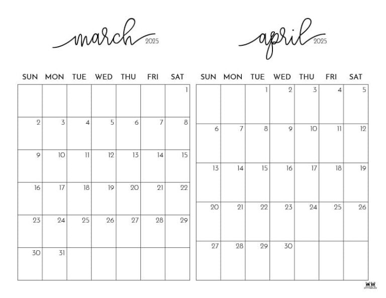 2025 Two Month Calendars - 84 FREE Printables | Printabulls
