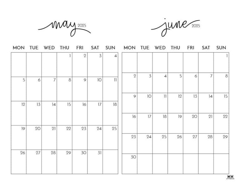 2025 Two Month Calendars - 84 FREE Printables | Printabulls