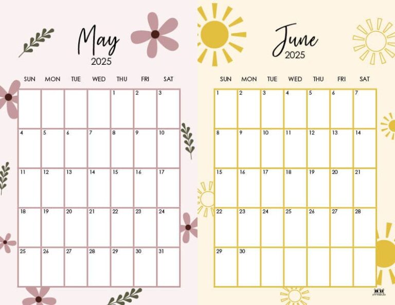 2025 Two Month Calendars - 84 FREE Printables | Printabulls