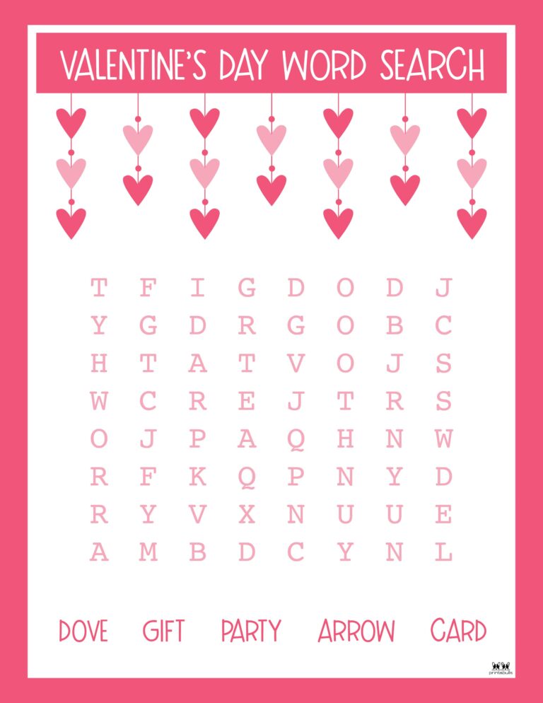 Valentine's Day Word Searches - 20 FREE Pages | Printabulls