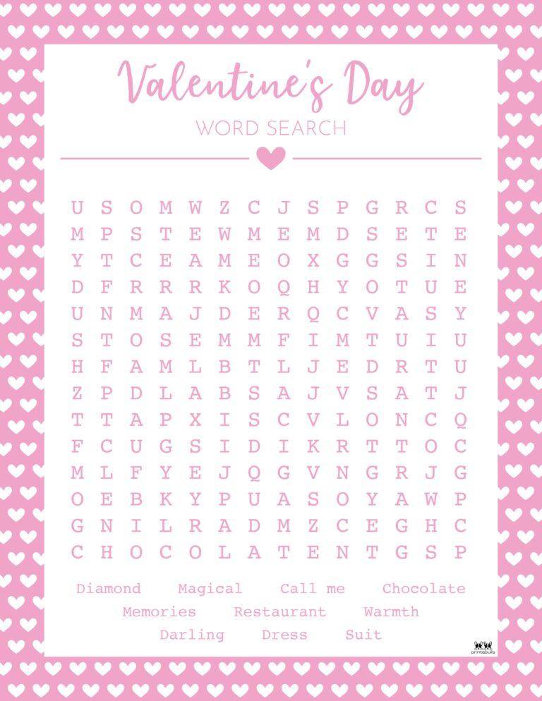 Valentine's Day Word Searches - 20 FREE Pages | Printabulls