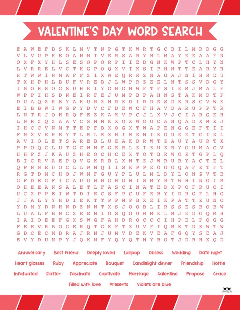 Valentine's Day Word Searches - 20 FREE Pages | Printabulls