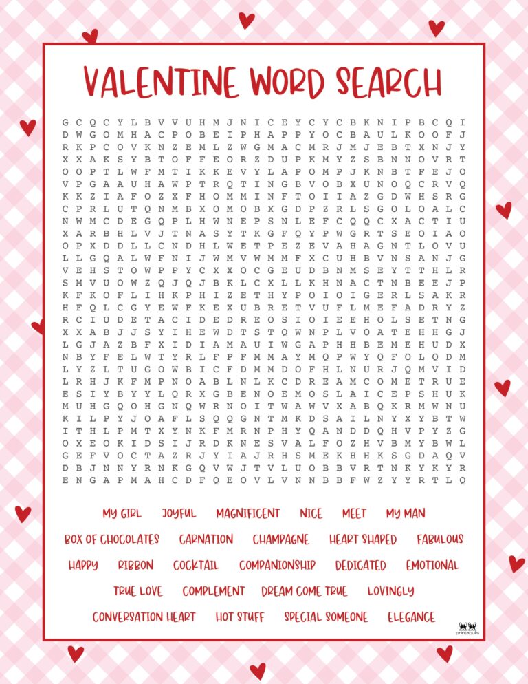 Valentine's Day Word Searches - 20 FREE Pages | Printabulls
