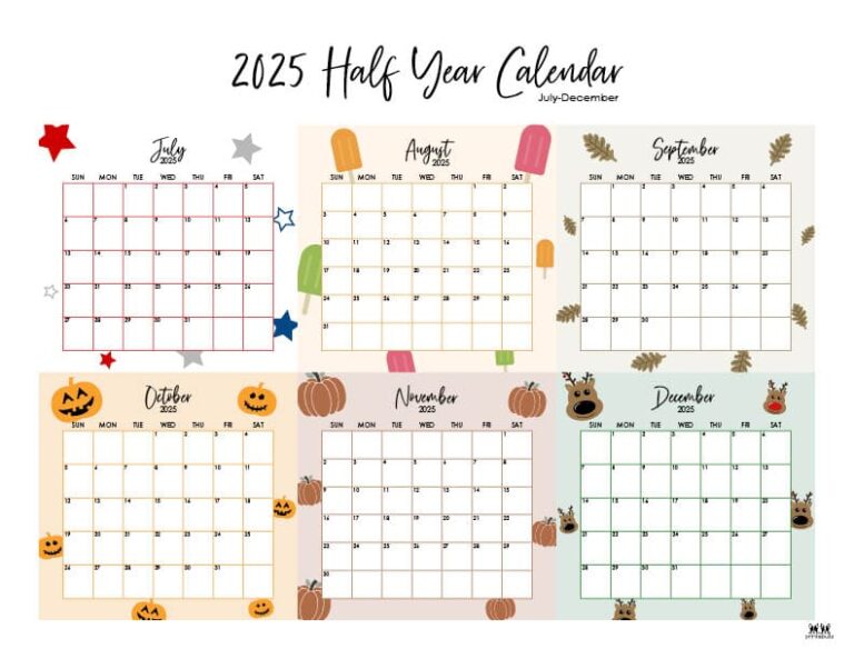 6 Month Calendars 2025 - 40 FREE Calendars - PrintaBulk