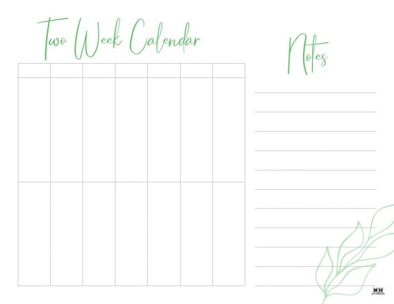 2 Week Calendars - 151 FREE Calendars | Printabulls