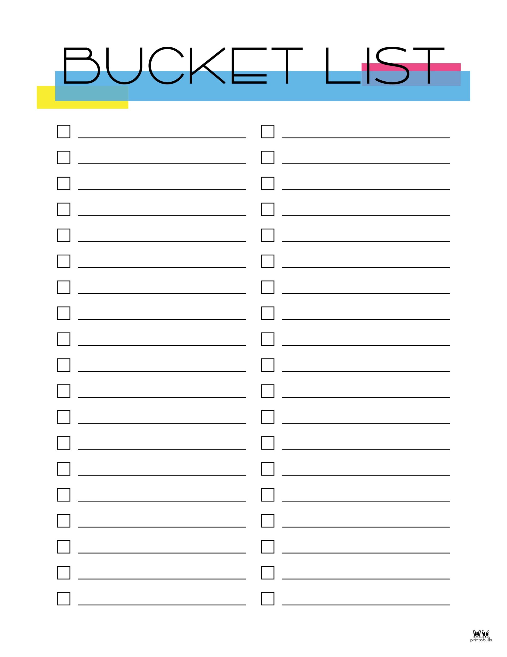 Bucket List Templates - 25 FREE Printables | Printabulls