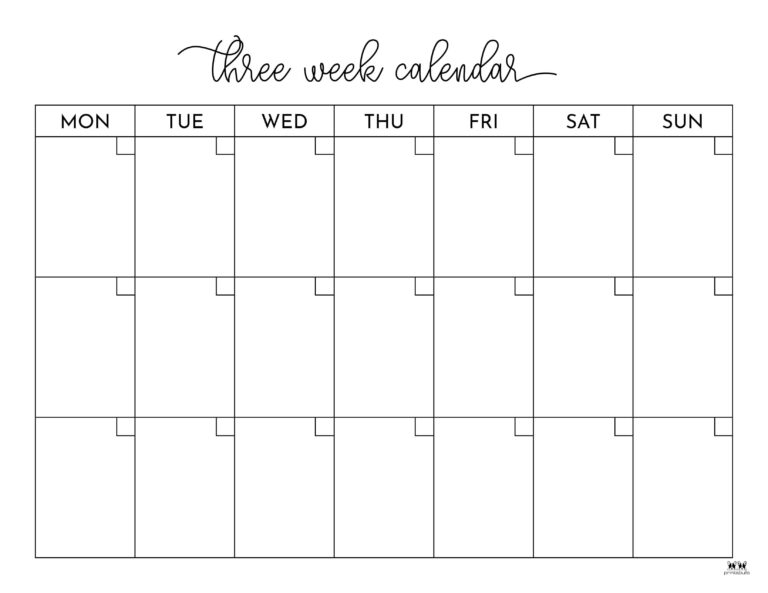 3 Week Calendars - 151 FREE Calendars - PrintaBulk