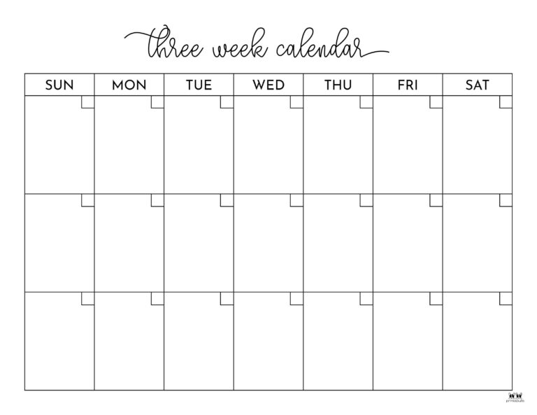 3 Week Calendars - 151 FREE Calendars | Printabulls