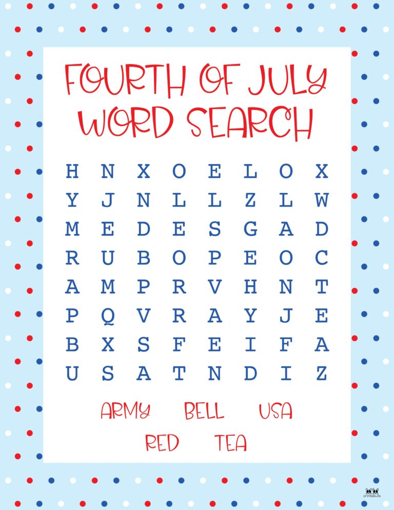 4th of July Word Searches - 20 Pages | Printabulls