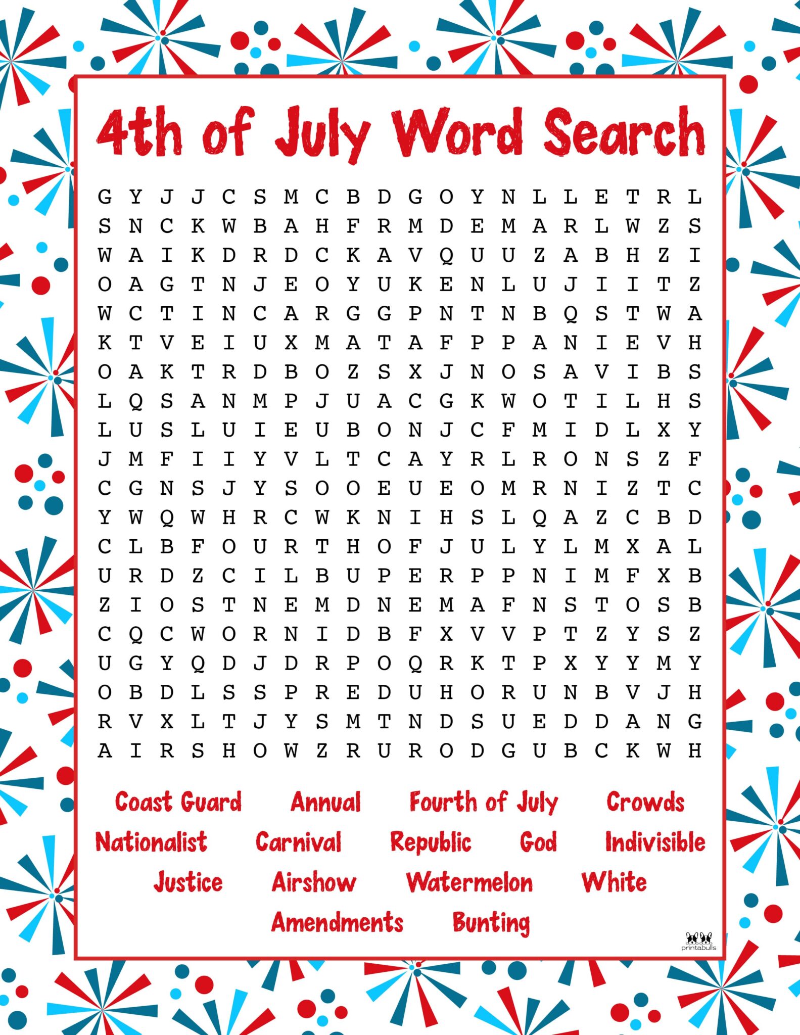 4th of July Word Searches - 20 Pages | Printabulls