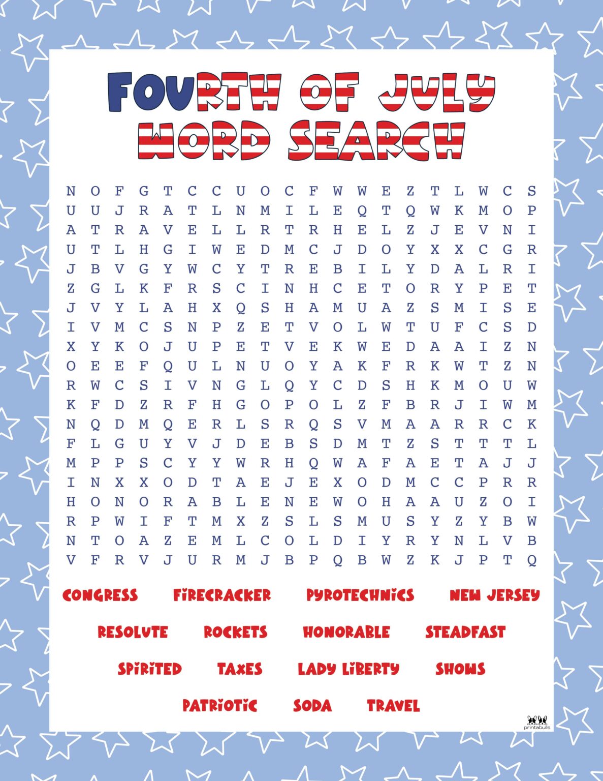 4th of July Word Searches - 20 Pages | Printabulls
