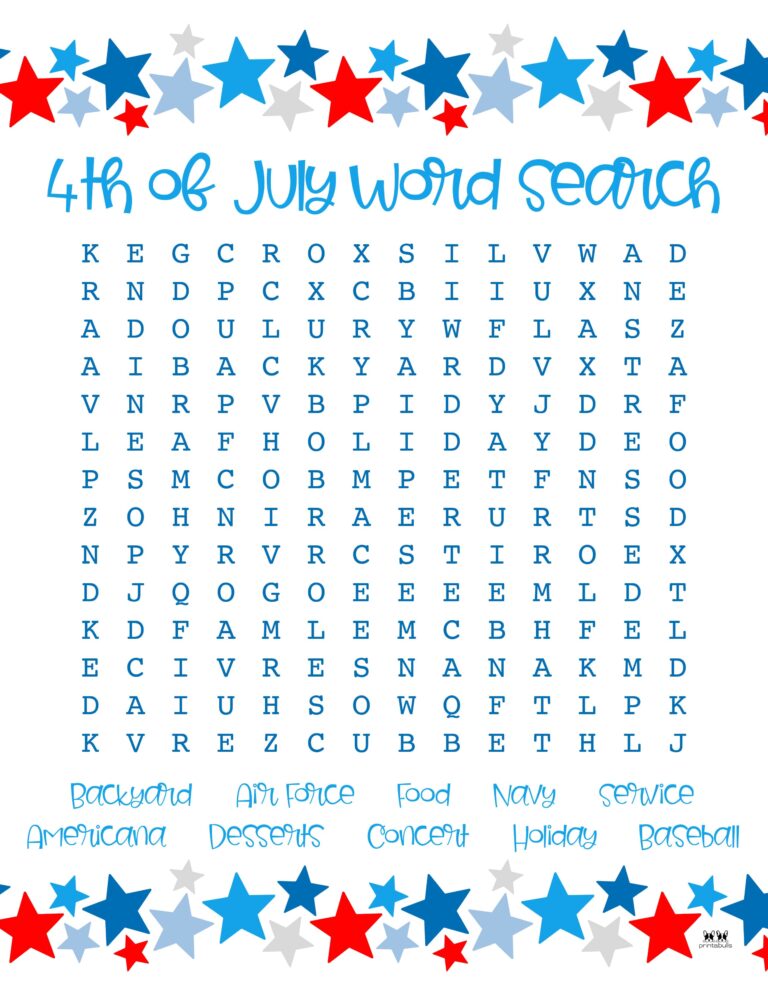 4th of July Word Searches - 20 Pages | Printabulls