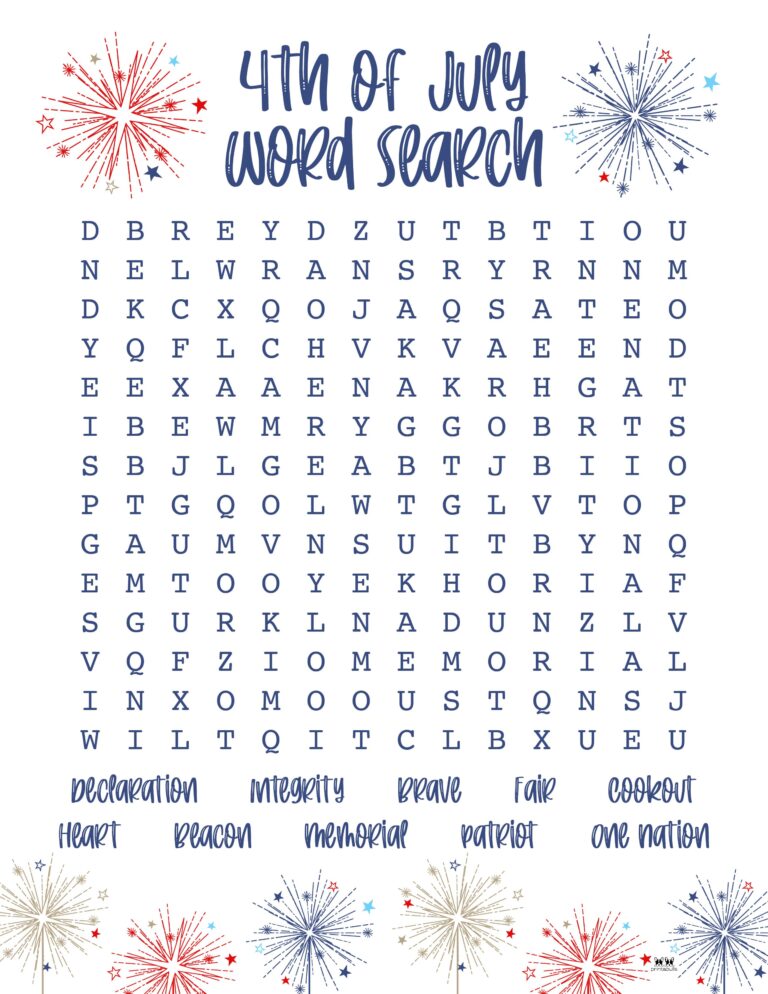 4th of July Word Searches - 20 Pages | Printabulls