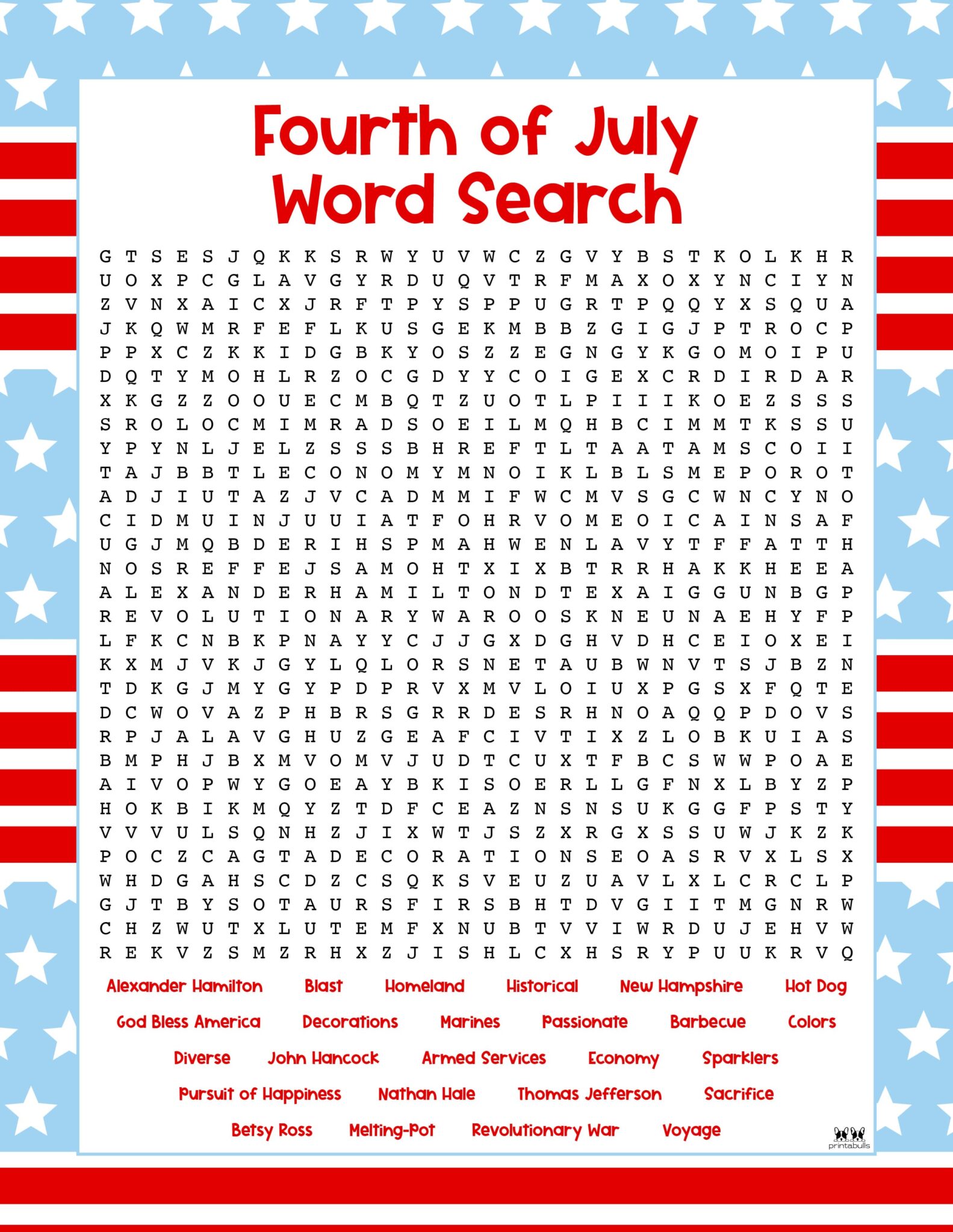 4th of July Word Searches - 20 Pages | Printabulls