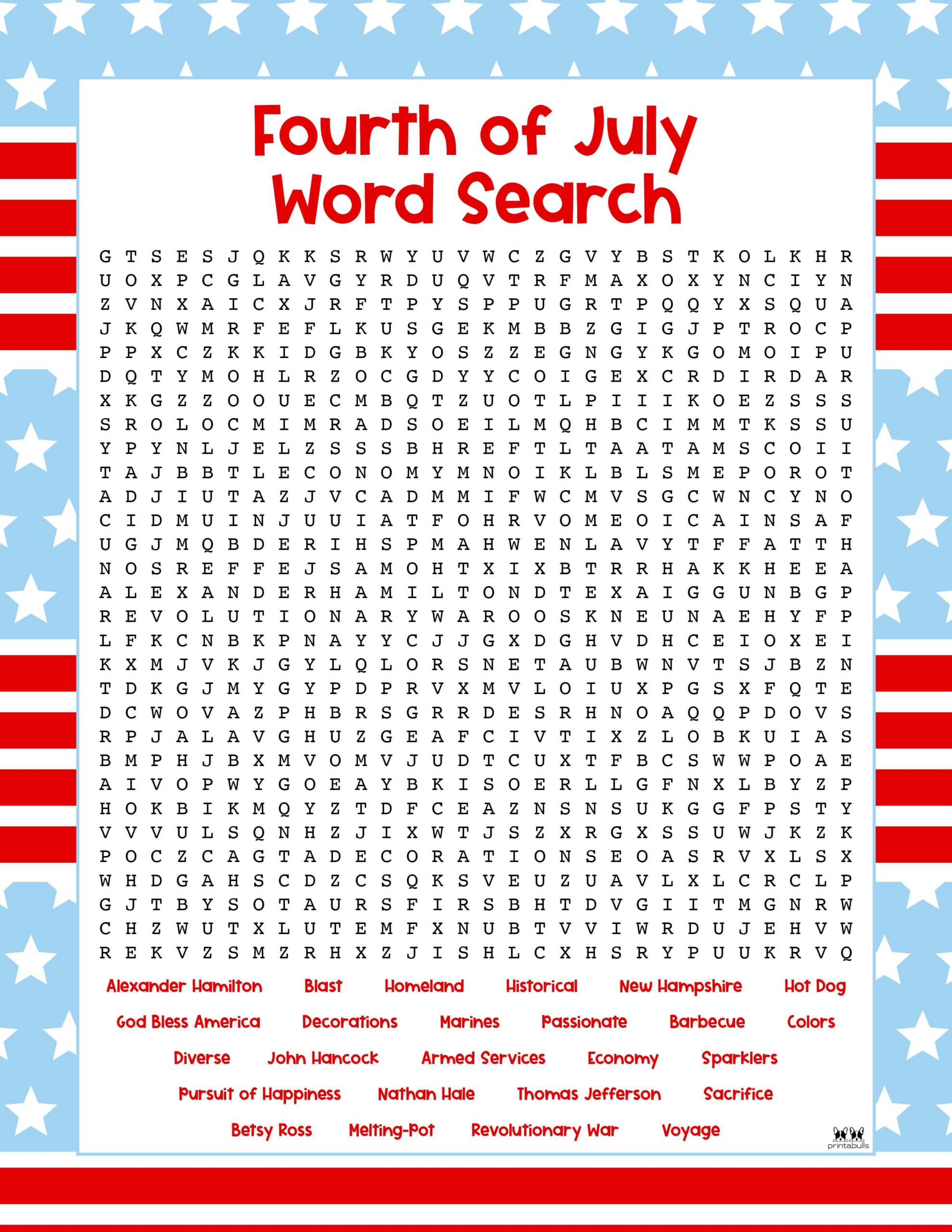 4th of July Word Searches - 20 Pages | Printabulls