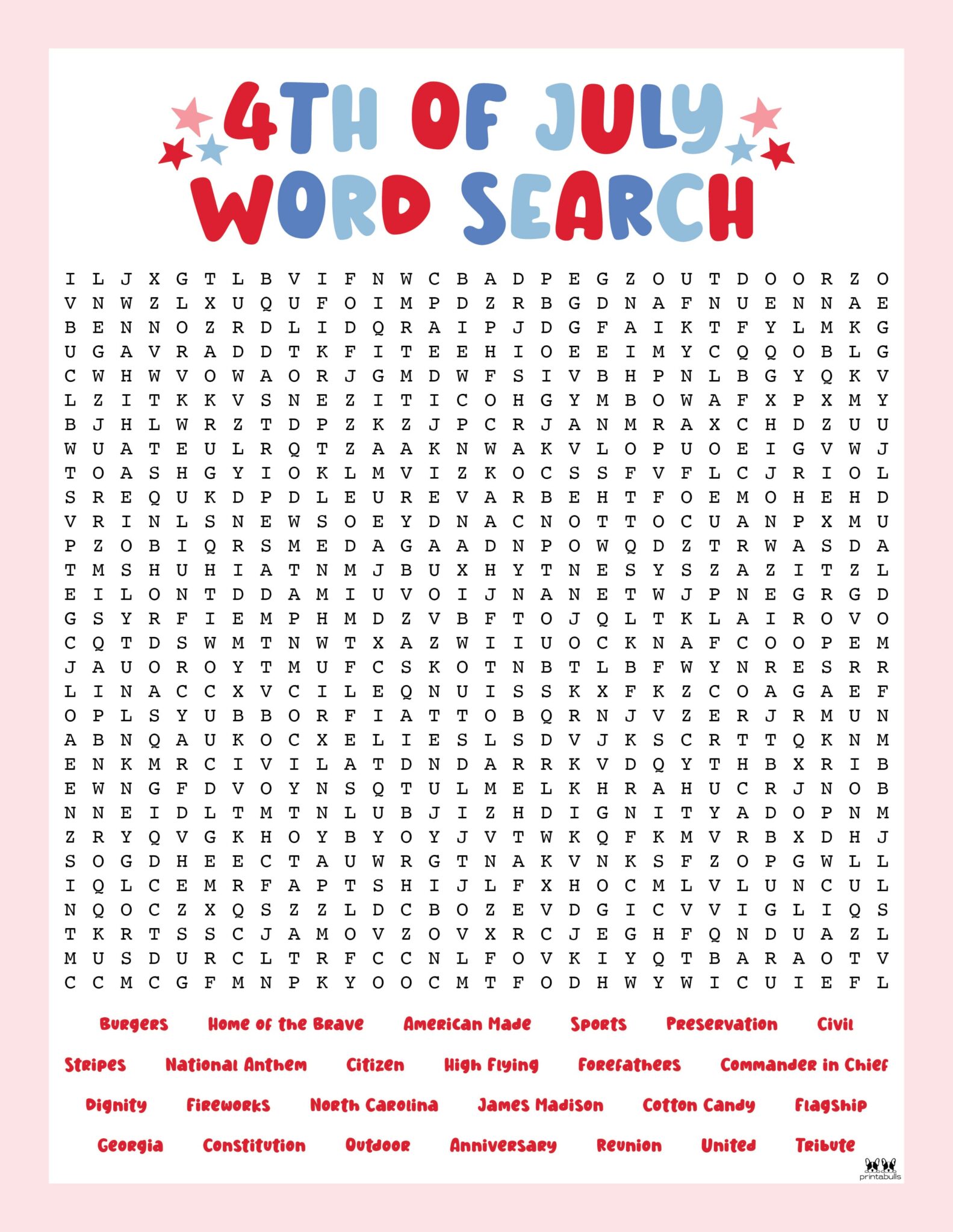 4th of July Word Searches - 20 Pages | Printabulls