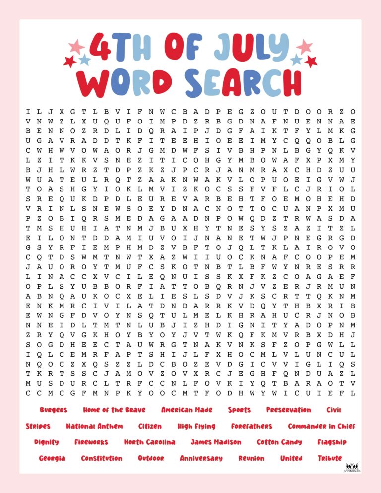 4th of July Word Searches - 20 Pages | Printabulls