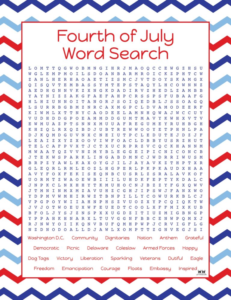 4th of July Word Searches - 20 Pages | Printabulls