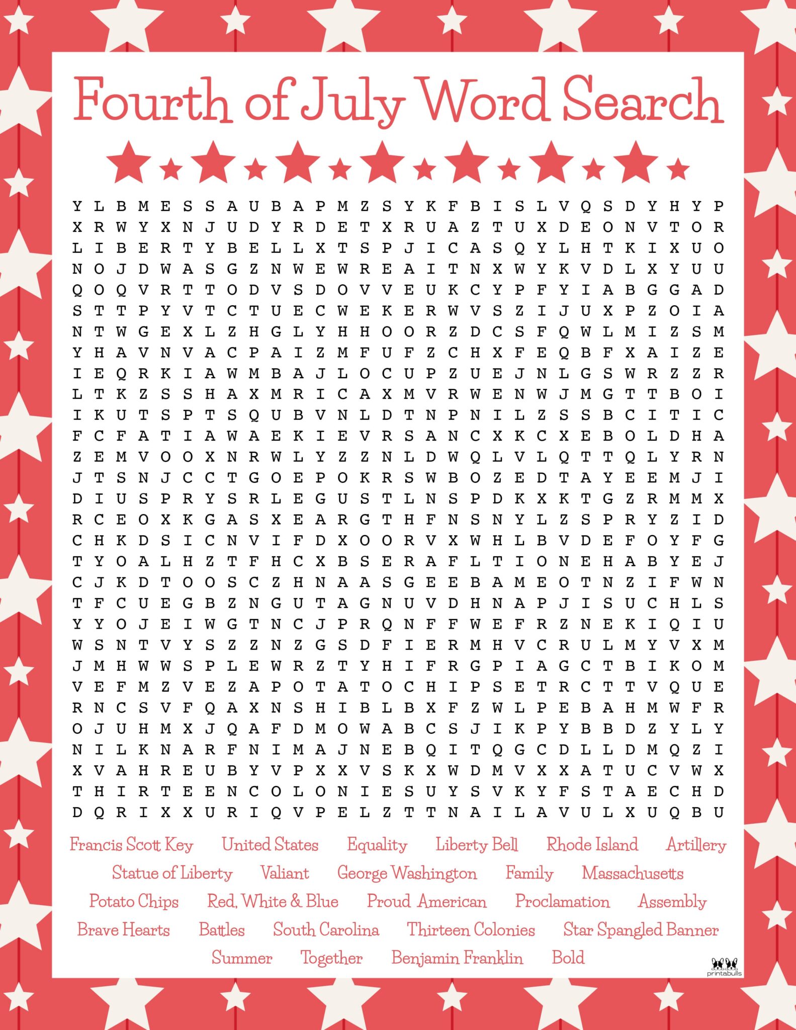 4th of July Word Searches - 20 Pages | Printabulls