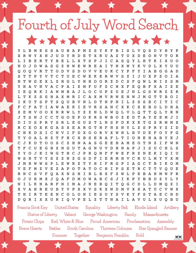 4th of July Word Searches - 20 Pages | Printabulls