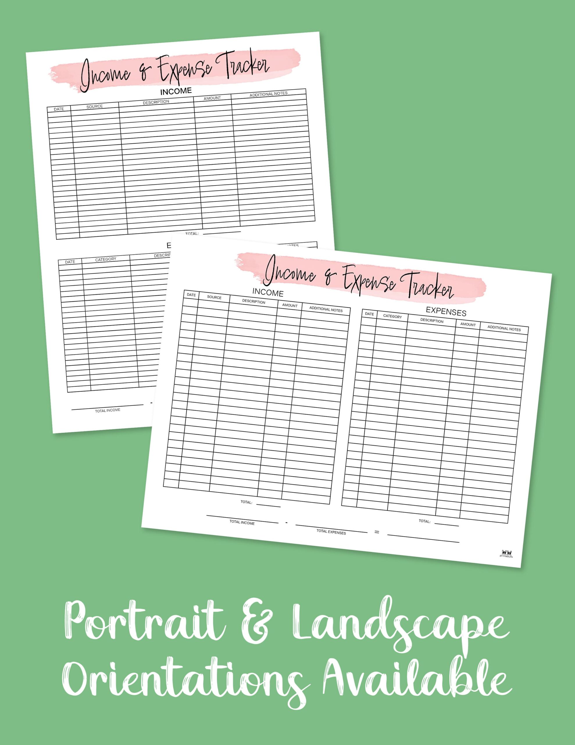 Income & Expense Trackers - 40 Printables | Printabulls