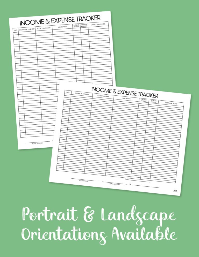 Income & Expense Trackers - 40 Printables | Printabulls