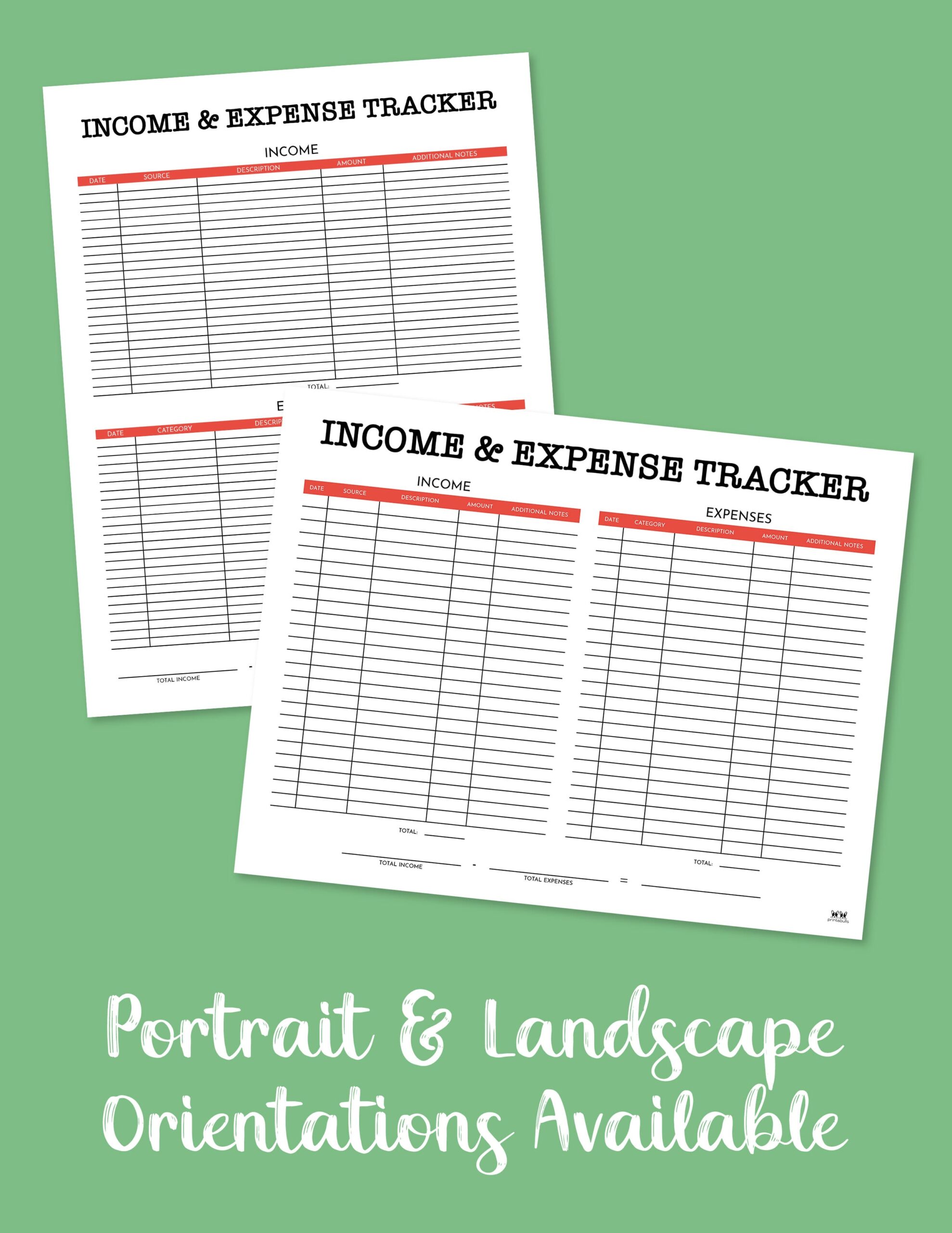Income & Expense Trackers - 40 Printables | Printabulls