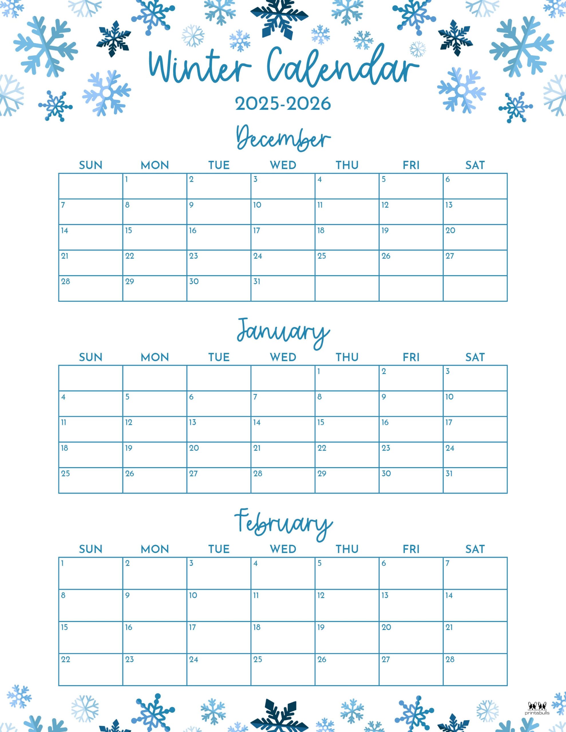 2025-2026 Winter Calendars - 14 FREE Cals - PrintaBulk