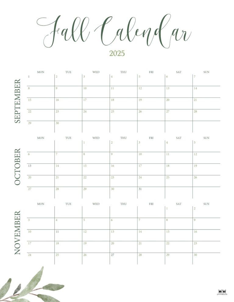 2025 Fall Calendars - 14 FREE Printables | Printabulls